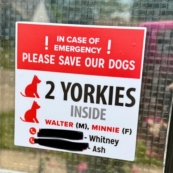 Pet Inside Emergency Sticker With Names, Emergency Pet Sticker, Pet ...
