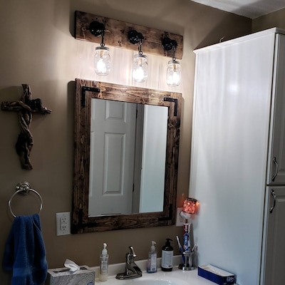 Bathroom Set RUSTIC DISTRESSED Vanity Mirror With Mason Jar Light ...