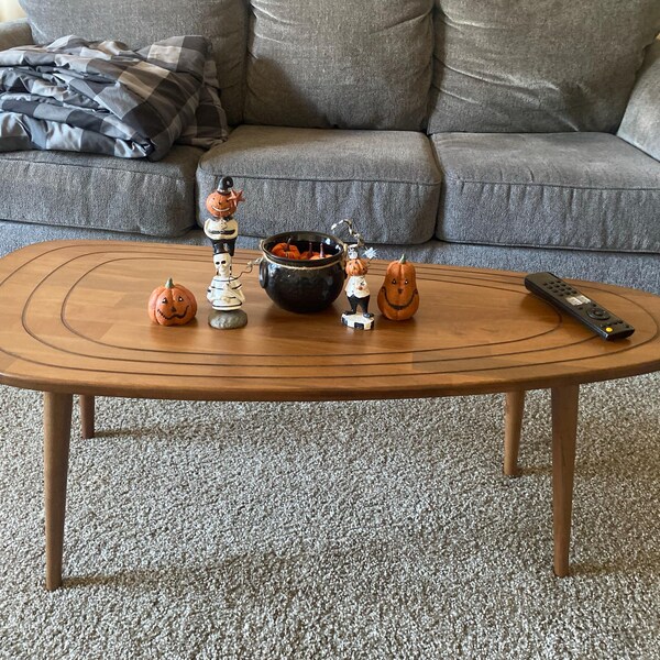 Wooden Oval Coffee Table Side Table, Rustic Mid Century Center Table ...