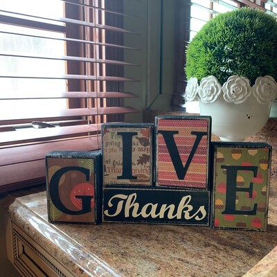Wood Fall Blocks, Give Thanks Blocks, Give Thanks Sign, Home Decor ...