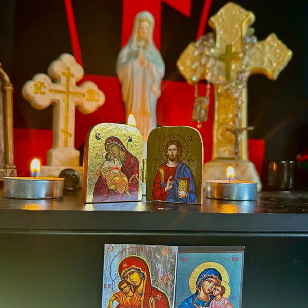 Mini Orthodox Diptych Icon: Virgin Mary and Jesus, Christian Decor - Etsy