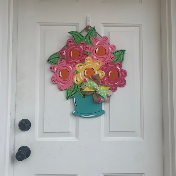 Spring Flowers Door Hanger, Spring Door Sign, Door Decor, Wooden Door ...