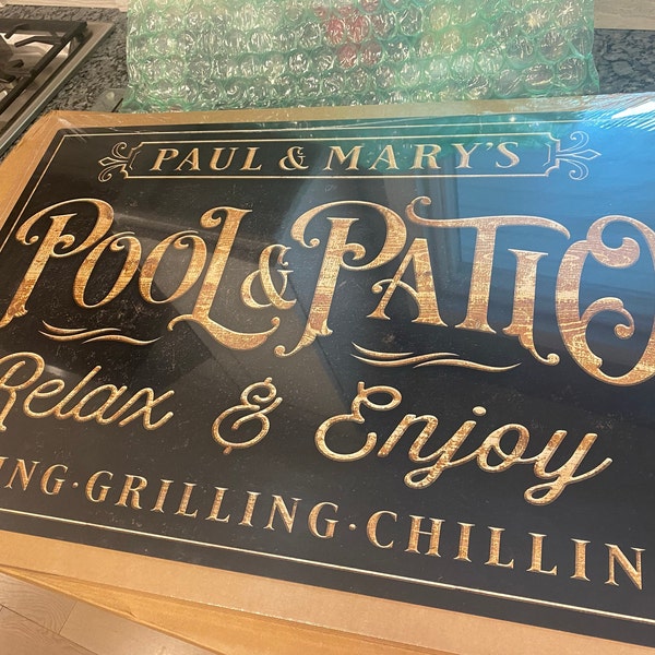 METAL SIGN! Personalized Pool & Patio Sign Backyard Bar and Grill Pool Deck Custom Family Last ...