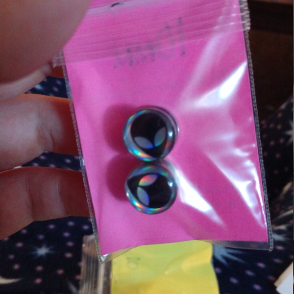 PAIR Alien Iridescent Stainless Steel Screw Fit Plugs Space Martian ...