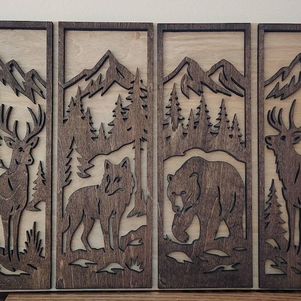 Forest Wildlife Mountain Panels SVG DXF – Deer Wolf Bear Cut Files for ...