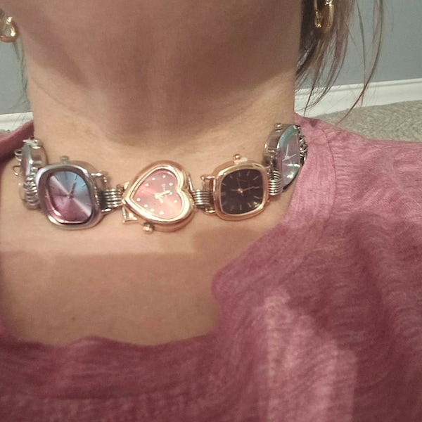 Five Different Watch Faces Choker Necklace,unique Clock Necklace,heart ...