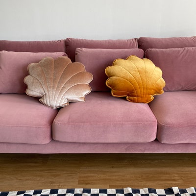 Velvet Shell Pillow beige Pearl, Decorative Shell Pillow, Velvet Pillow ...