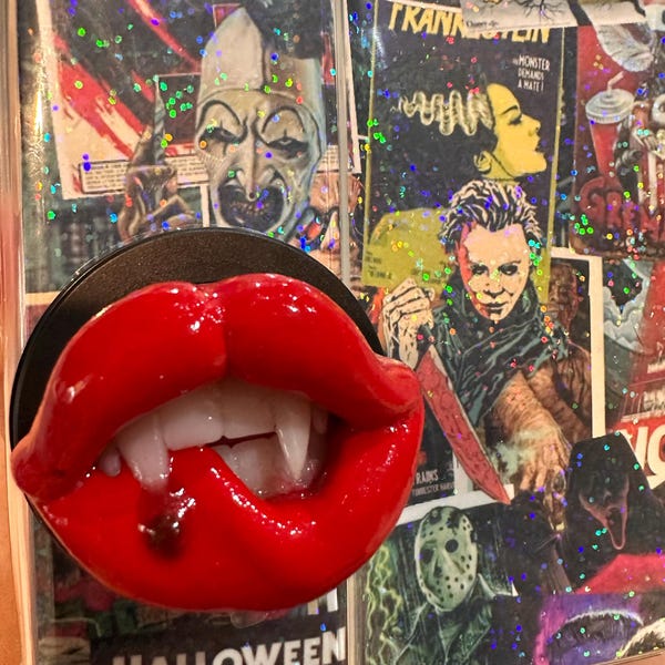 Red Vampire Lips Magsafe Popsockets Phone Grip With Fang Bite and ...
