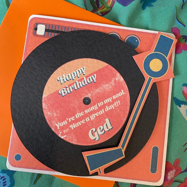 Personalised Record Player Birthday Card, Custom Birthday Card, Musical ...