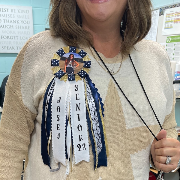 Personalized Senior Photo Button: School Colors & Ribbons - Etsy