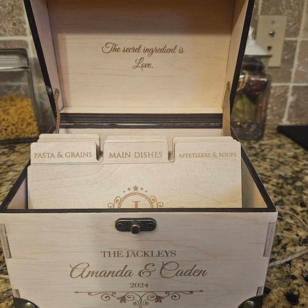 Personalized Wedding Recipe Box Bridal Shower Gift for Couple Wooden ...