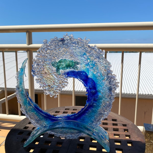 12 Inch Turtle Wave on Glass Arched Stand , 12 X 13 X 5 Inches - Etsy