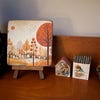 Whimsical Fall Folk Art, Wood Block Prints, Primitive Mini Art, Autumn ...