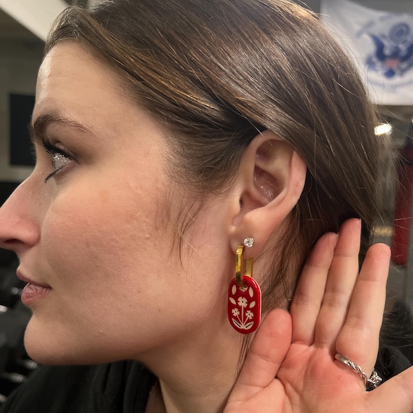 Double-sided Earrings, Red Earrings, White Earrings, Floral Earrings ...