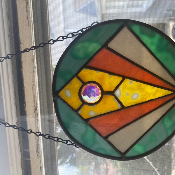 Stained Glass Jackolantern Suncatcher, Pumpkin Window Hanging ...