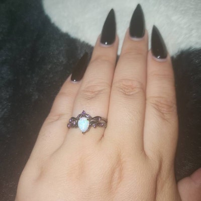 Cat Themed Engagement Ring Round Natural Black Onyx Wedding Ring Set ...