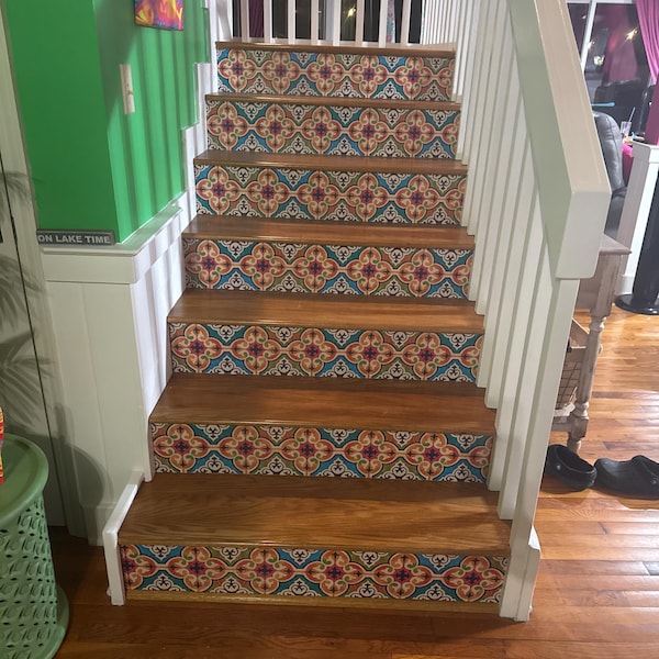Moroccan Tile Pattern,stair Riser Stickers,peel and Stick Stair Riser ...