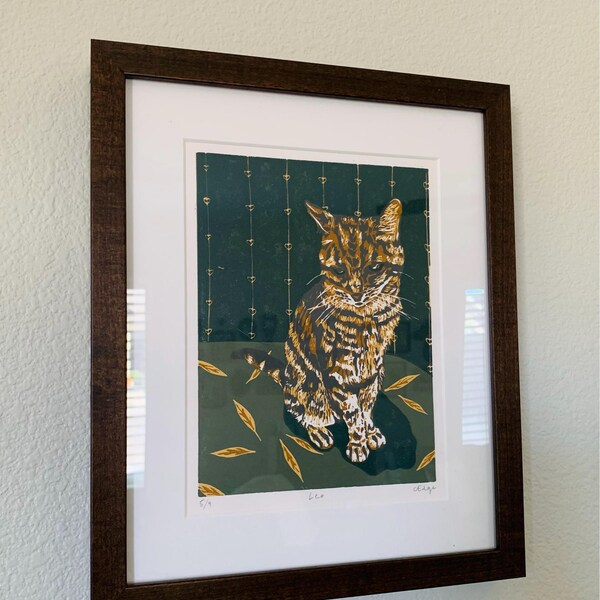 Cat Lino Print | Tabby Cat | Lino Cut. Hand Printed, Reduction Lino ...