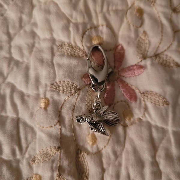 Betta Fish Charm Silver Plated Siamese Fighting Fish Charm for Necklace ...