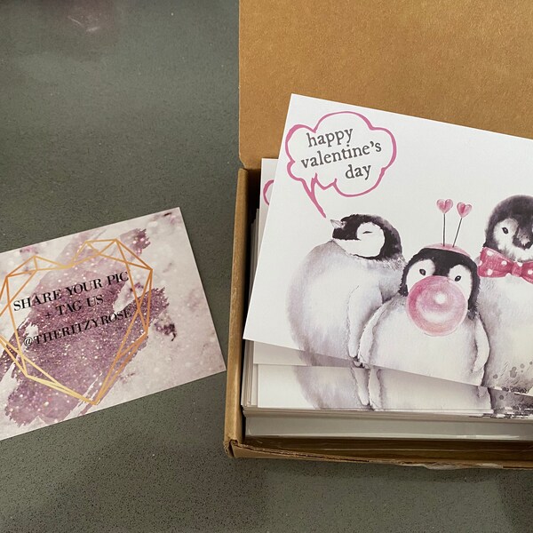 24 Cute Penguin Valentine's Day Cards + Envelopes | Pretty Pink Happy V ...
