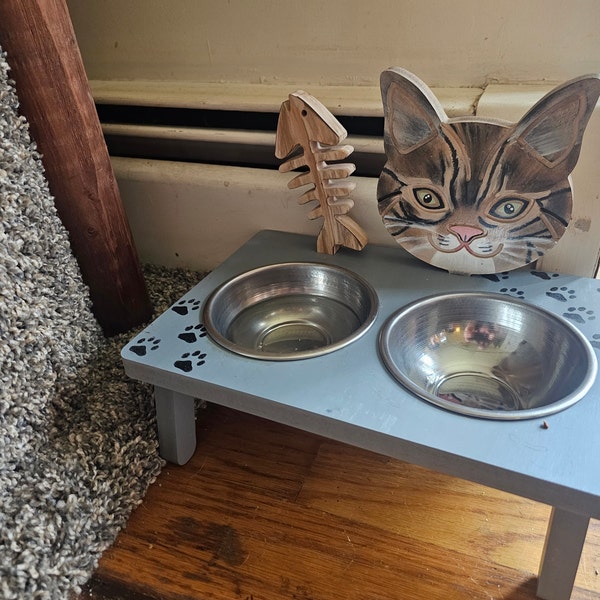 Wooden Raised Black Cat Food Stand Comes With Two Bowels., Specially ...