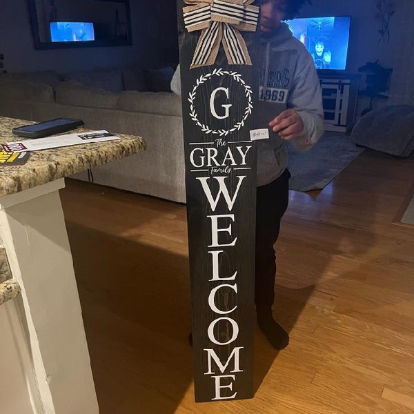 Monogram Welcome Sign for Front Porch, Personalized Last Name Sign ...