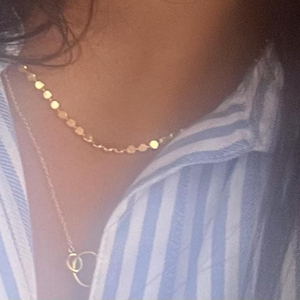 18k Gold Filled Chain Necklace, Flat Bead Chain, Gold Bead Chain ...