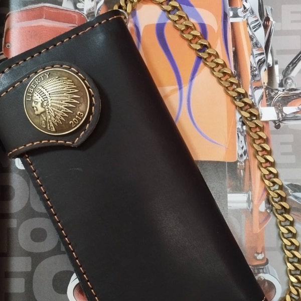 Carved Leather Biker Wallet Chain Eagle Carved Wallet Bifold Western ...