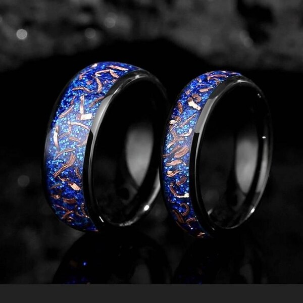 Galaxy Glow Opal Ring for Him, Glow in the Dark Ring, 8mm Wedding Band ...