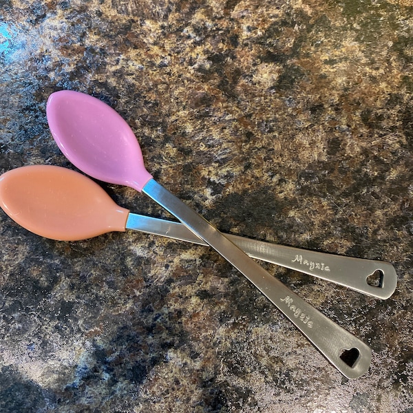 Personalized Baby Spoons, Set of 2 Custom Baby Girl Spoons, Engraved ...