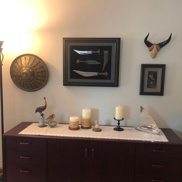 Extra Long Beige Linen Table Runner With Lace Border Rectangle Dresser ...