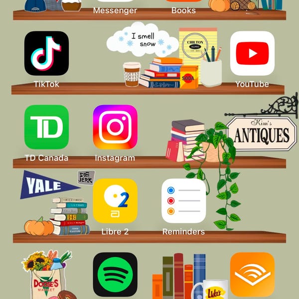 Floral Autumn Bookshelf Wallpaper for iPhone Ios 18 *digital Download ...