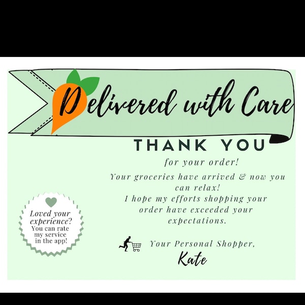 Shopper Thank You Card for Customer, Thank You Note, Delivery Driver ...