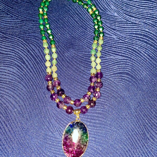 Turquoise and Tigers Eye Statement Necklace With Gold Plated Pendant, Christmas Gifts for Her ...