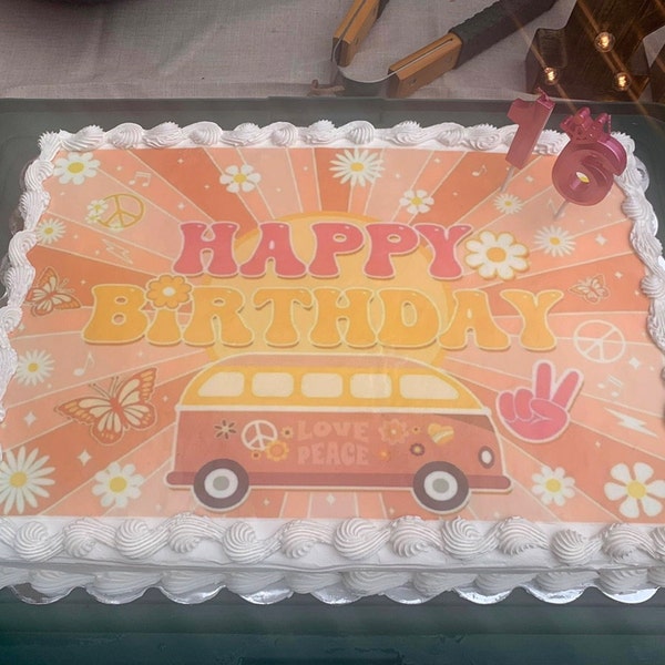 Retro Hippie Groovy Edible Image Theme Birthday Party Cake Topper ...