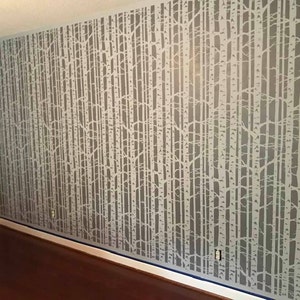 Birch Forest Wall Stencil LARGE WALL STENCIL Instead of Wallpaper Easy ...