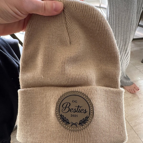 Custom Leather Patch Knit Beanie | Design Your Own Personalized Beanie ...