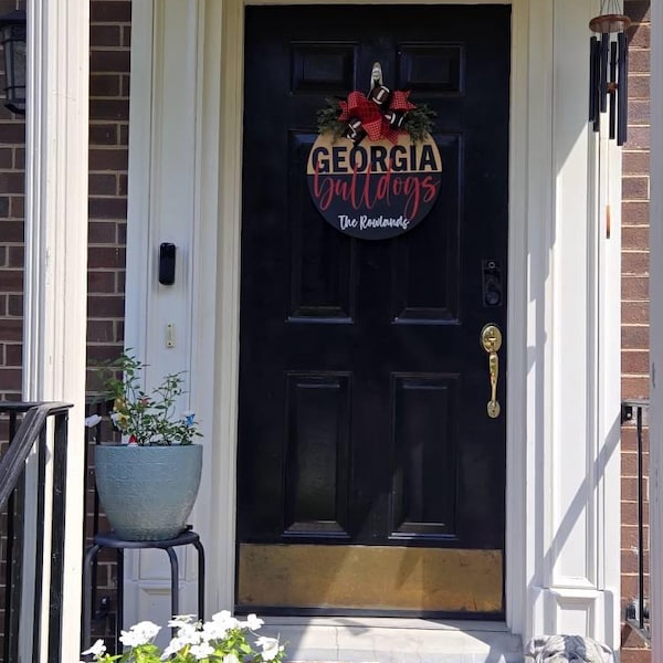 Georgia Door Wreath | Front Door Decor | UGA Door Hanger | Front Door ...
