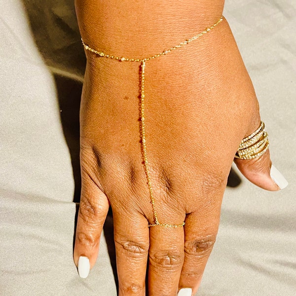 Gold Hand Chain, Beaded Hand Bracelet HCDBEAD - Etsy