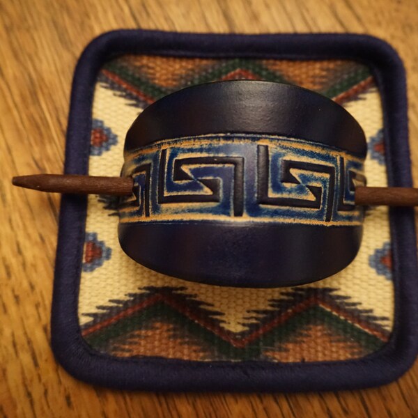 Fretted Steps Leather Stick Barrette - Geometric Pattern Hair Accessory ...