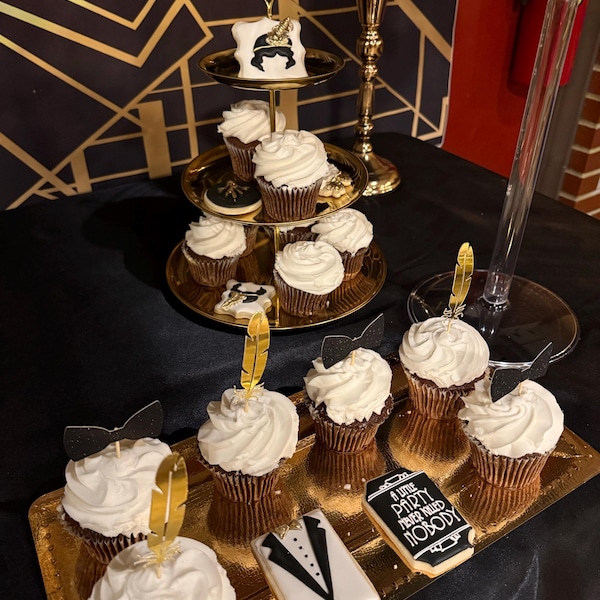 1 Dozen Roaring 20's Gatsby Flapper Tuxedo Art Deco Black White Gold ...