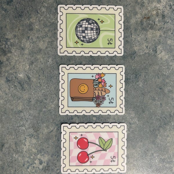 Cute Stamp Style Stickers – Cherry, Disco Ball, Grocery Bag Decals - Etsy