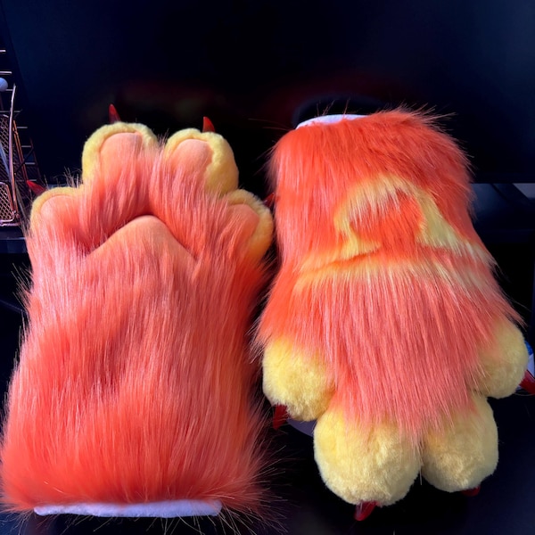 Black Puppy Paws With Red Meat Pad, Furry Gloves, Tiger Paws, Fox Paws ...