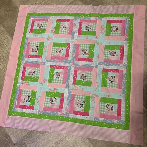 Log Cabin Baby Quilt Pattern - Modern Baby Girl Quilt Pattern ...
