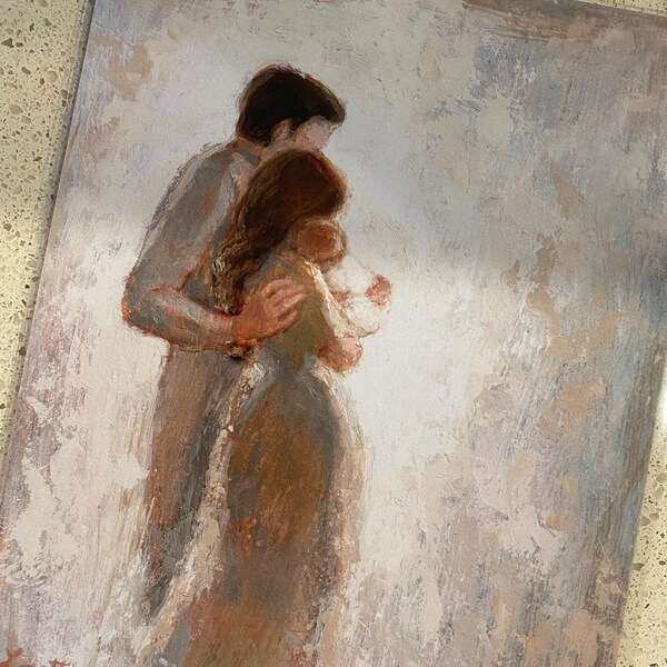 Mother and Father and Baby (no Wings) With Brown Hair Fine Art Print ...