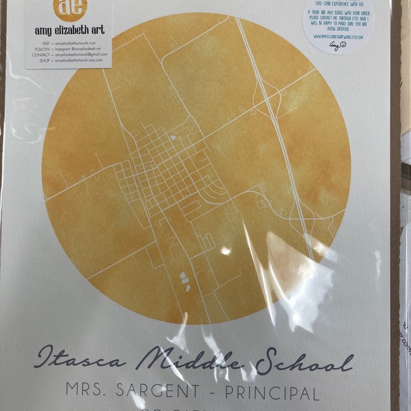 Personalized School Map, Teacher Gifts, Watercolor Print, Custom Map ...