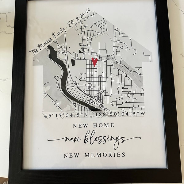New Home New Beginning New Memories Sign, Housewarming Gift, New House Map, New Home Gift Idea ...