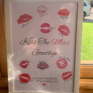 Kiss the Miss Goodbye, Hen Do Keepsake, Hens Night Supplies, Hens Night ...
