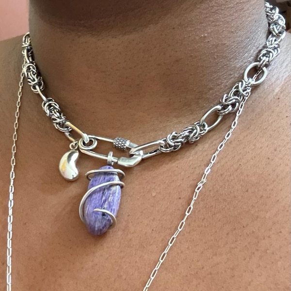 Chunky Gothic Cross Rope String Necklace Silver Stainless Steel Y2K ...