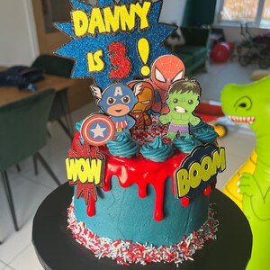 Superhero / Comic Book Themed Cake Topper personalised birthday Custom Avengers - Etsy UK